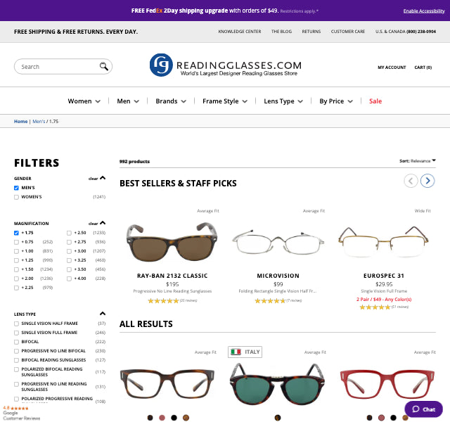 Men's +1.75 Reading Glasses and Sunglasses | ReadingGlasses.com