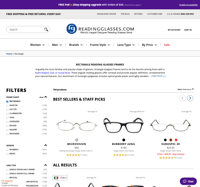 Rectangle Reading Glasses | ReadingGlasses.com