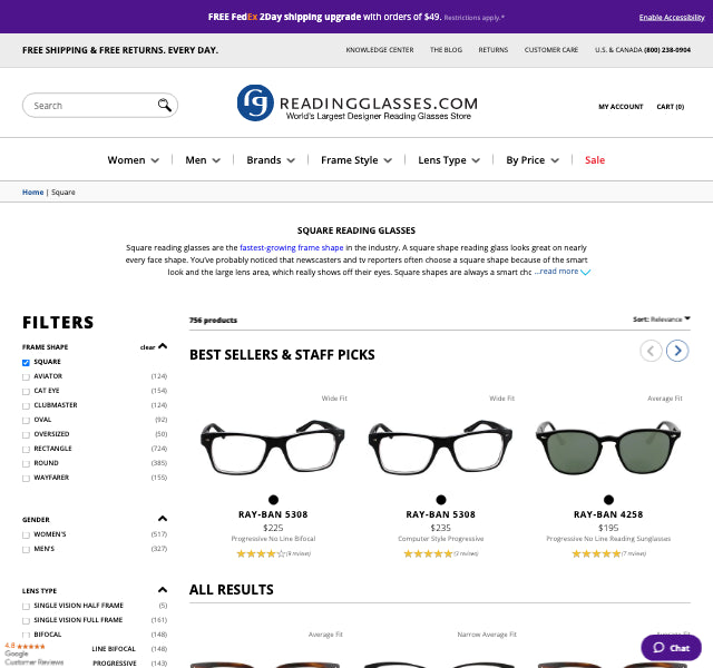 Square Frame Reading Glasses | ReadingGlasses.com