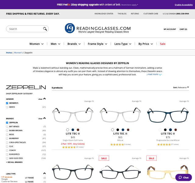 Women's Zeppelin Frames | ReadingGlasses.com